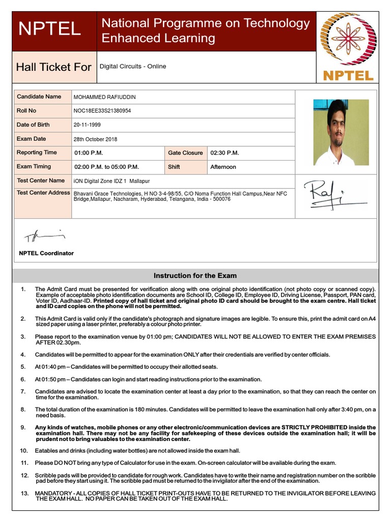 Candidate Hall Ticket | PDF | Identity Document