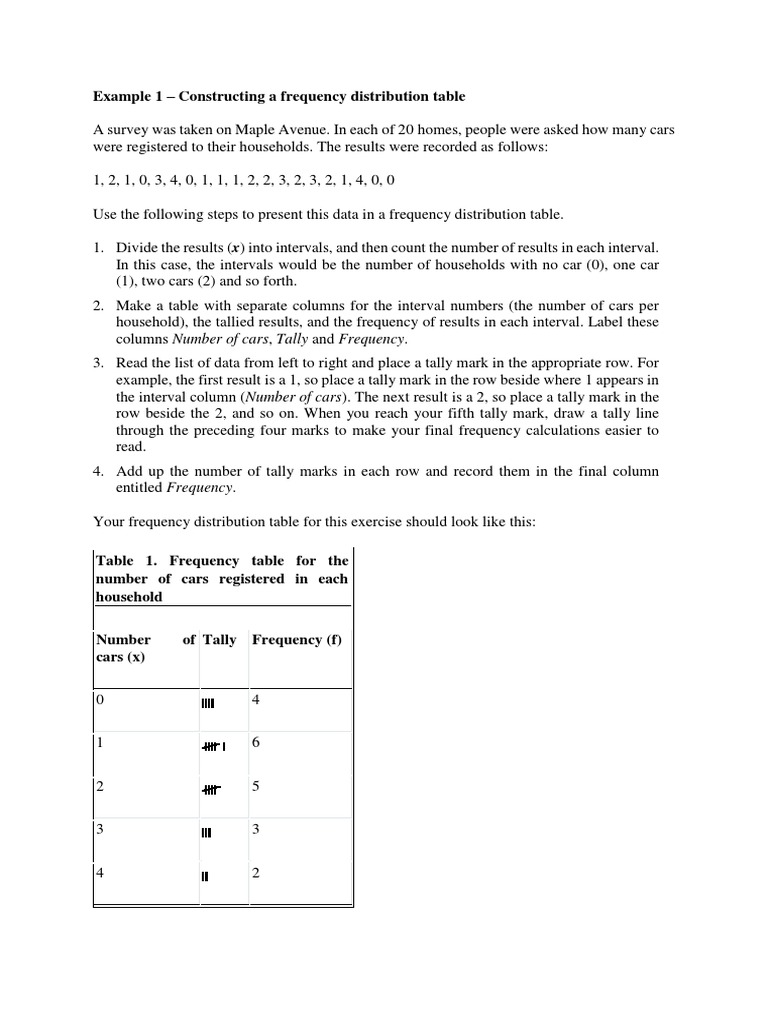 Example 1 - Constructing A Frequency Distribution Table | PDF | Probability Distribution ...
