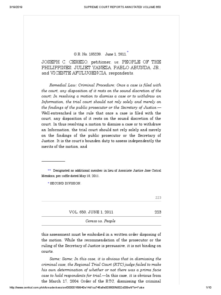 Joseph C. Cerezo, Petitioner, vs. People of The Philippines, Juliet ...