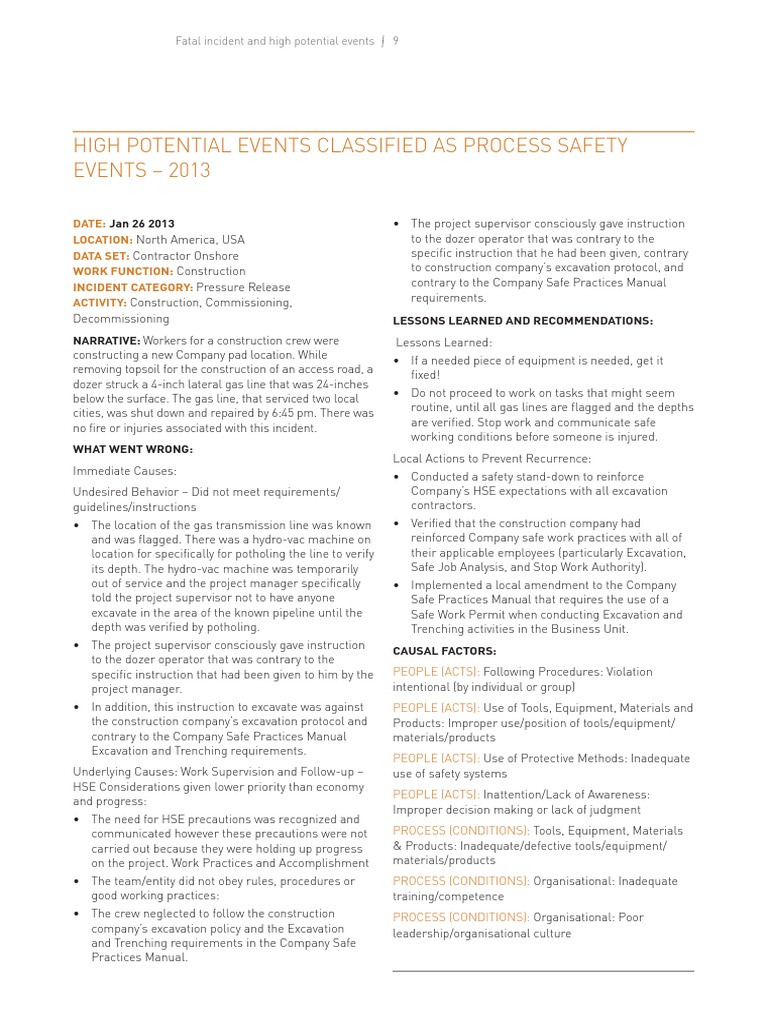 High Potential Events Classified As Process Safety EVENTS - 2013 | PDF ...