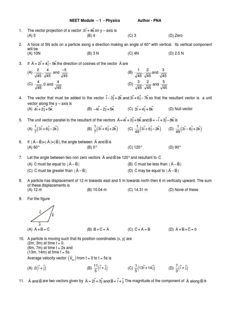 NEET Module - 1 - PHYSICS - PNA | PDF | Velocity | Speed