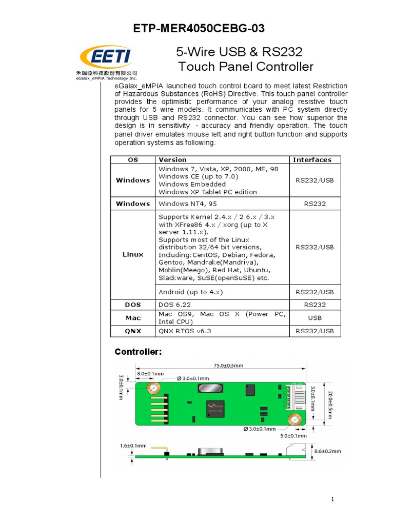 ETP-MER4050CEBG-03 5-Wire USB & RS232 Touch Panel Controller | PDF ...