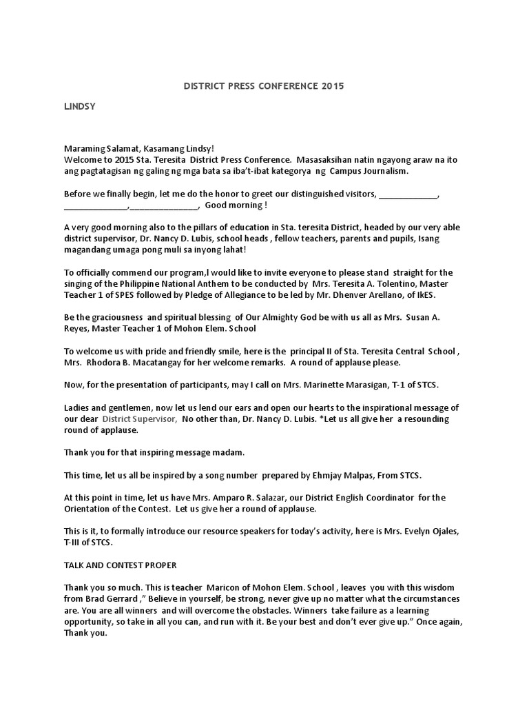 2015 Sta. Teresita District Press Conference: Program Guide and ...