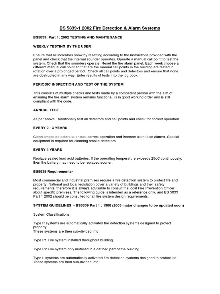 BS 5839 Fire Detection and Alarm Systems 2002 PDF | PDF | Electrical ...