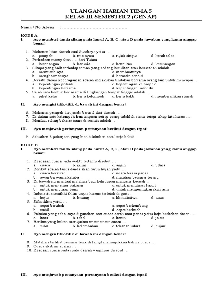 UTS Tema 5 Kelas 3 | PDF