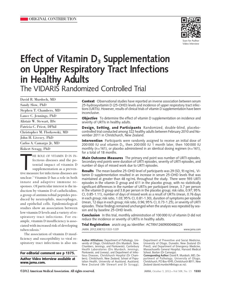 Effect Vitamin D3 Vidaris Trial Pdf Vitamin D Clinical Trial
