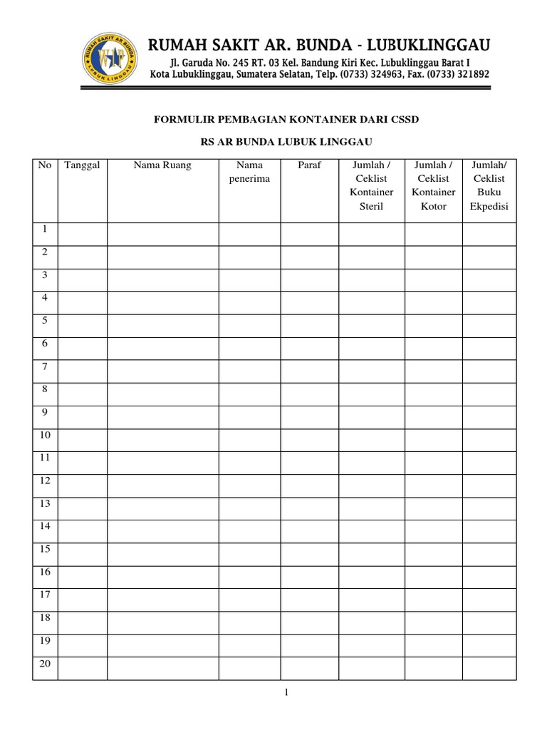 Formulir Pembagian Kontainer CSSD | PDF