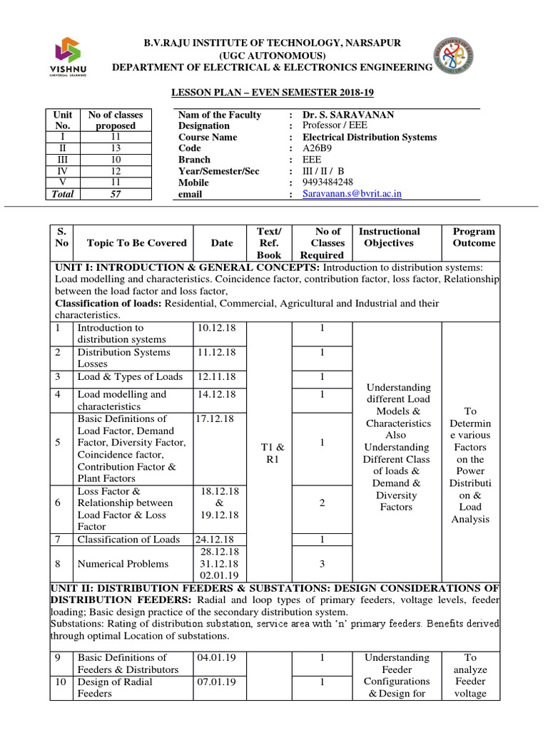 Electrical Distribution System Lesson Plan | PDF | Electric Power ...