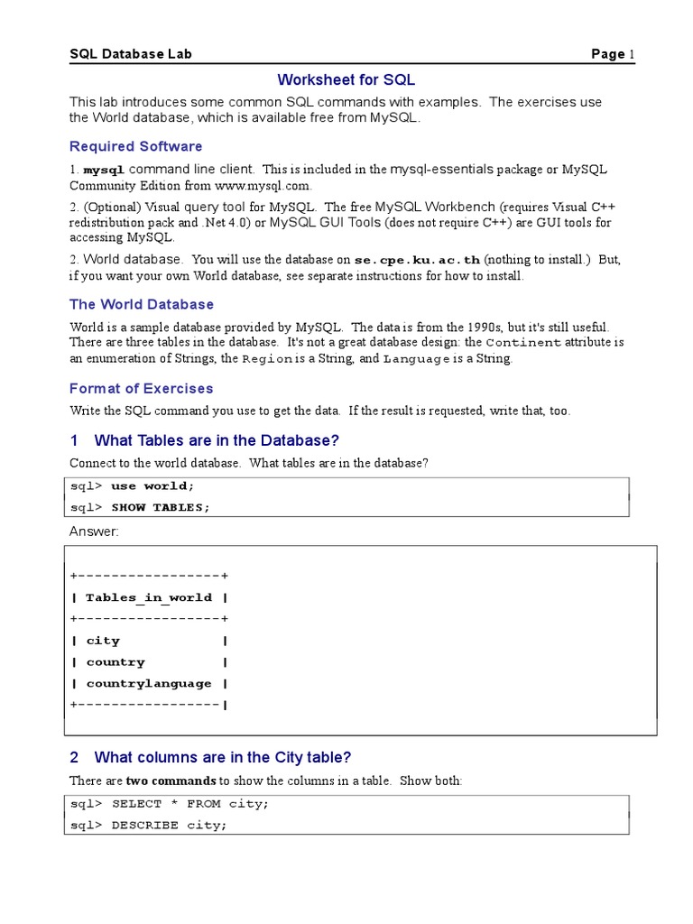 SQL Labsheet | PDF | My Sql | Integer (Computer Science)