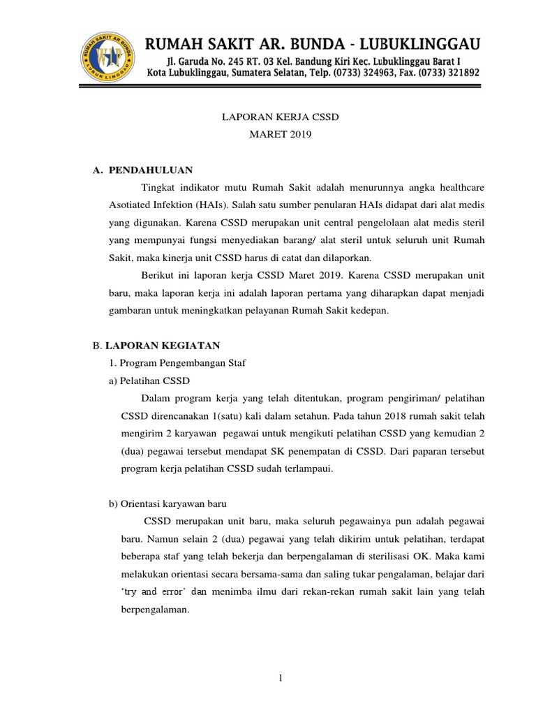 Laporan Kerja CSSD Maret 2019 | PDF | Bisnis