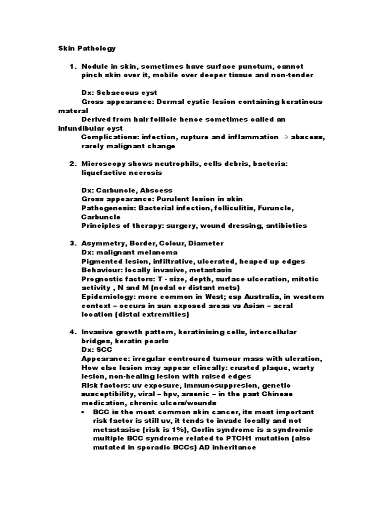 Skin Pathology Notes | PDF | Neoplasms | Skin Cancer