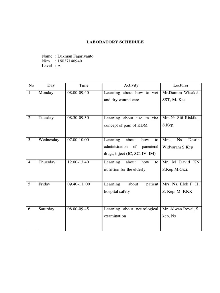 Laboratory Schedule: Administration of Parenteral Drugs | PDF