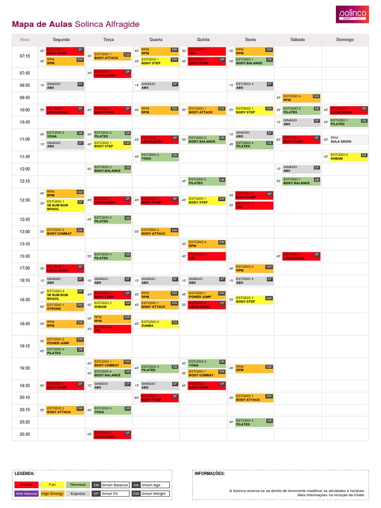 Mapa de Aulas Solinca Alfragide | PDF | Self Care | Physical Exercise