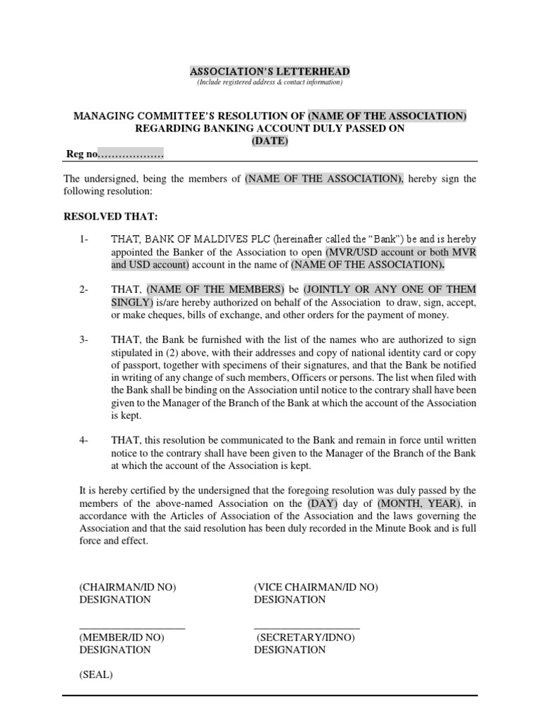 Sample Board Resolution - Associations | PDF | Identity Document ...