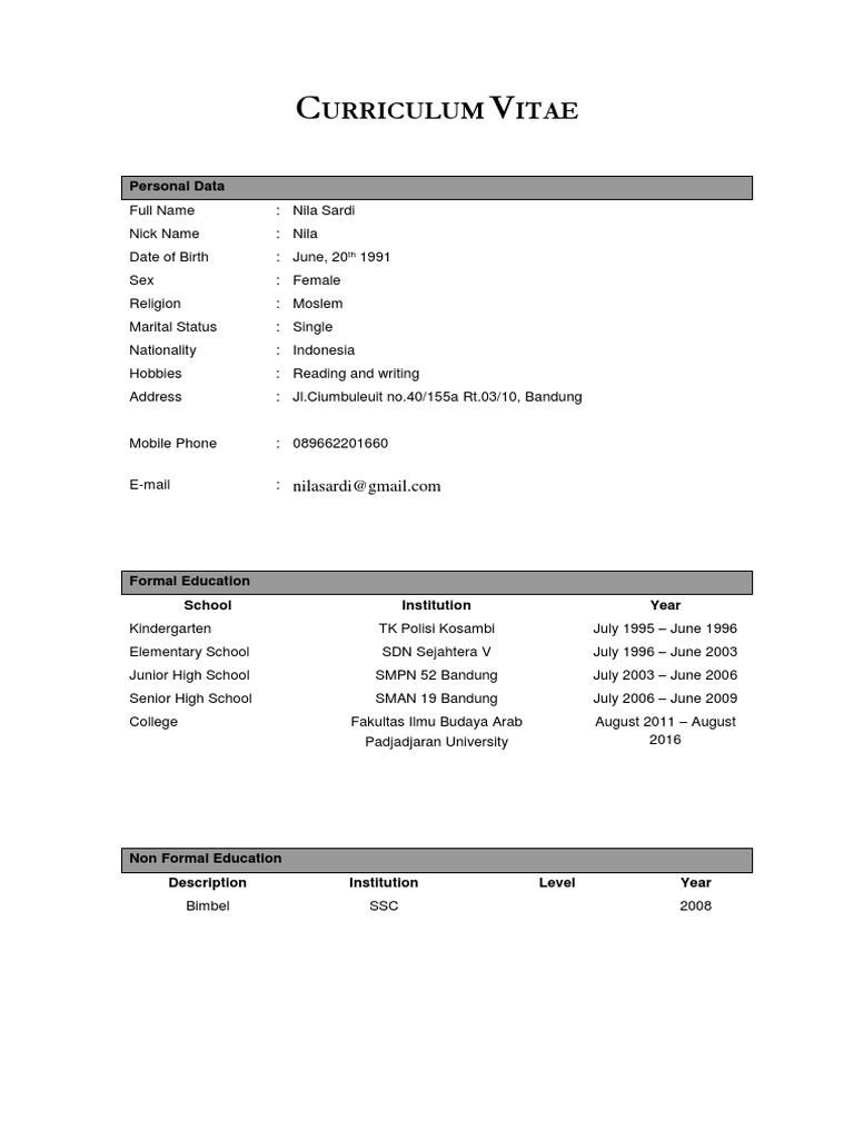 Urriculum Itae: Personal Data | PDF | School Types | Schools