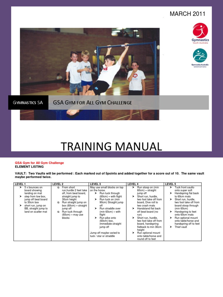 Gymnastics Vault Skills Training Manual | PDF | Foot | Anatomical Terms ...