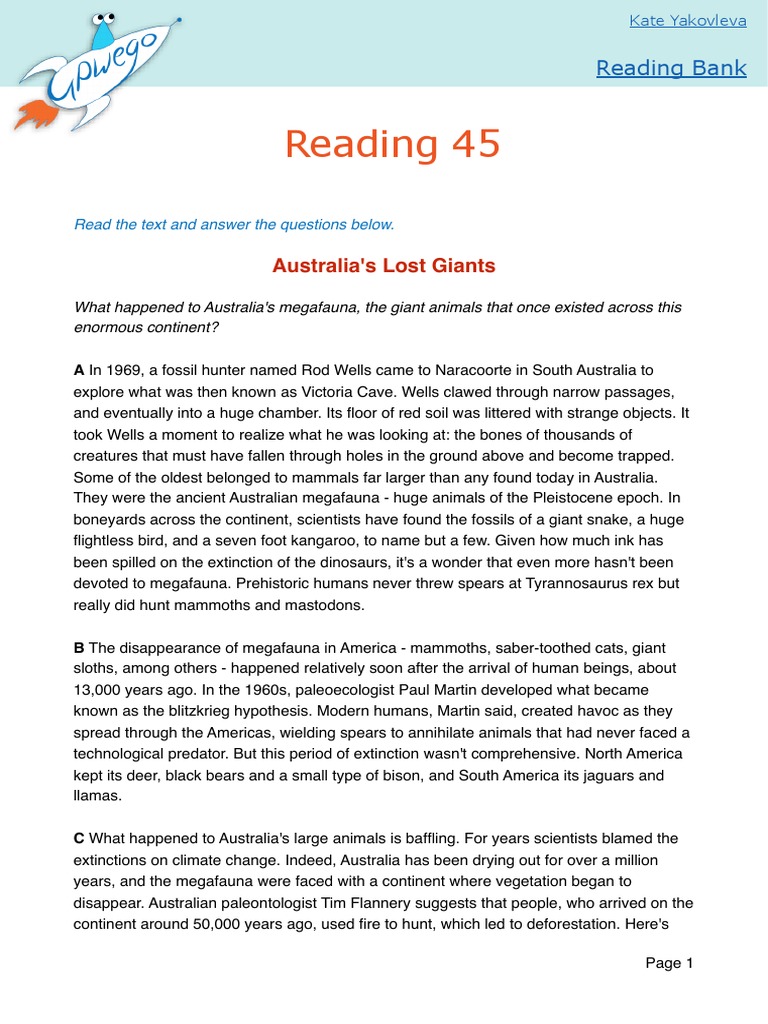 Reading 45: Australia's Lost Giants | PDF | Megafauna | Paleontology