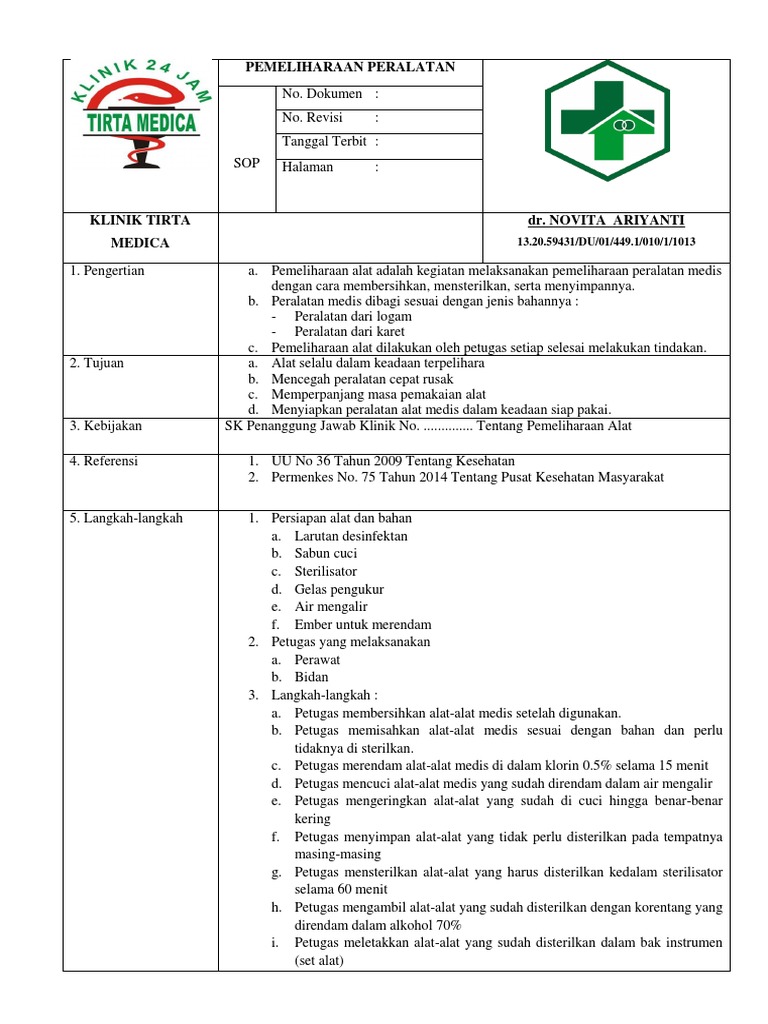 Sop Pemeliharaan Peralatan | PDF
