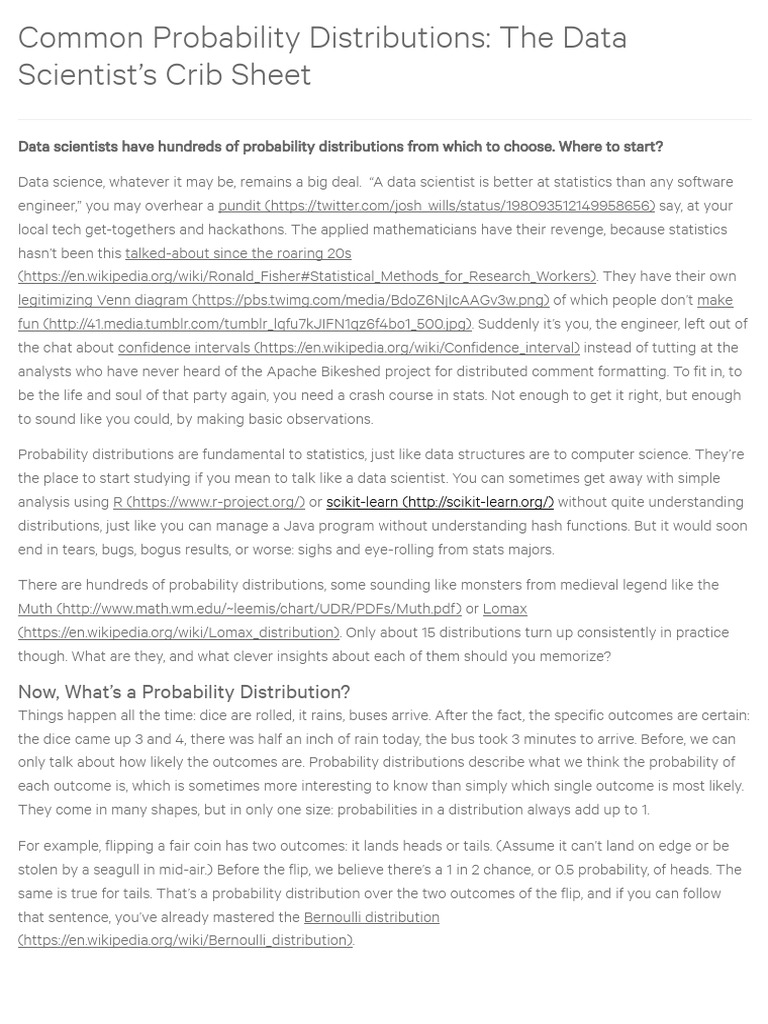 Common Probability Distributions at a Glance | PDF | Probability ...