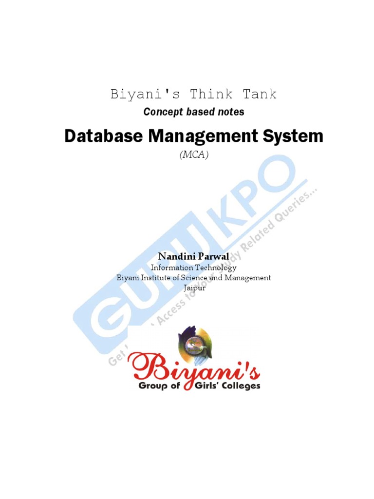 Database Management System (Mca) (1sem) Continue....... (Repaired) PDF | PDF | Relational ...