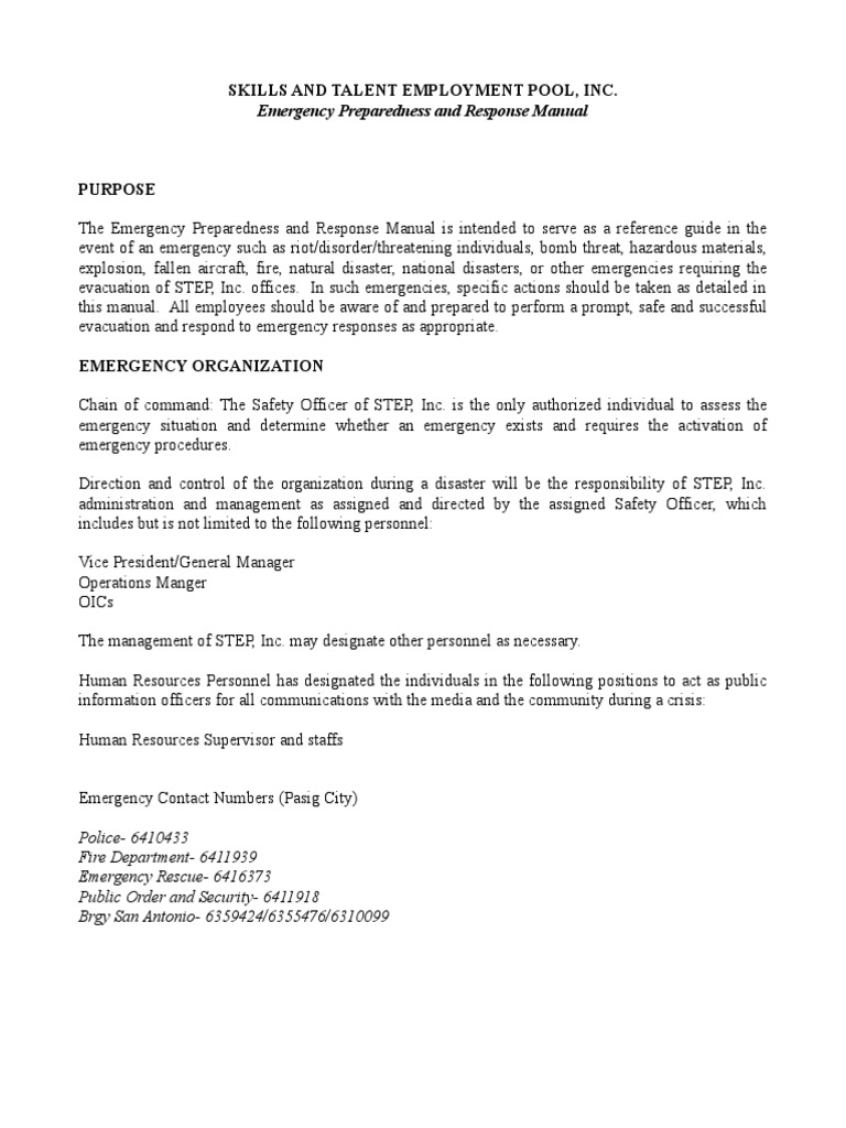 Emergency Preparedness and Response Manual | Download Free PDF ...
