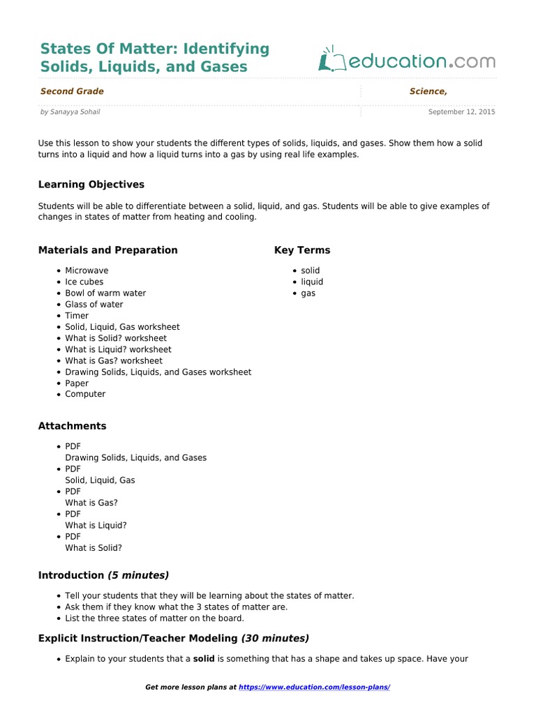 States of Matter: Identifying Solids, Liquids, and Gases: Learning ...