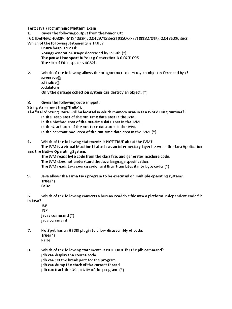Java Midterm Exam Questions | PDF | Method (Computer Programming ...