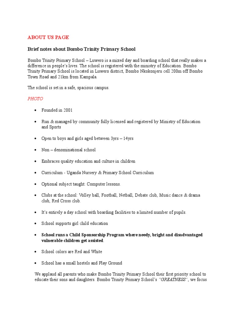 Bombo Trinity Primary School Overview | PDF | Phonics | Schools
