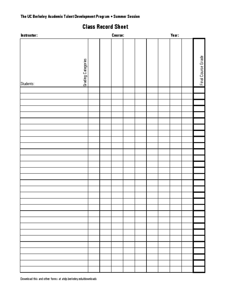 Class Record Sheet: The UC Berkeley Academic Talent Development Program ...