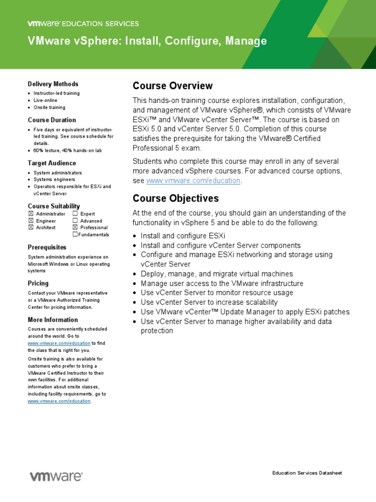 Vmware Vsphere Install Configure Manage - 1 PDF | PDF | V Mware ...