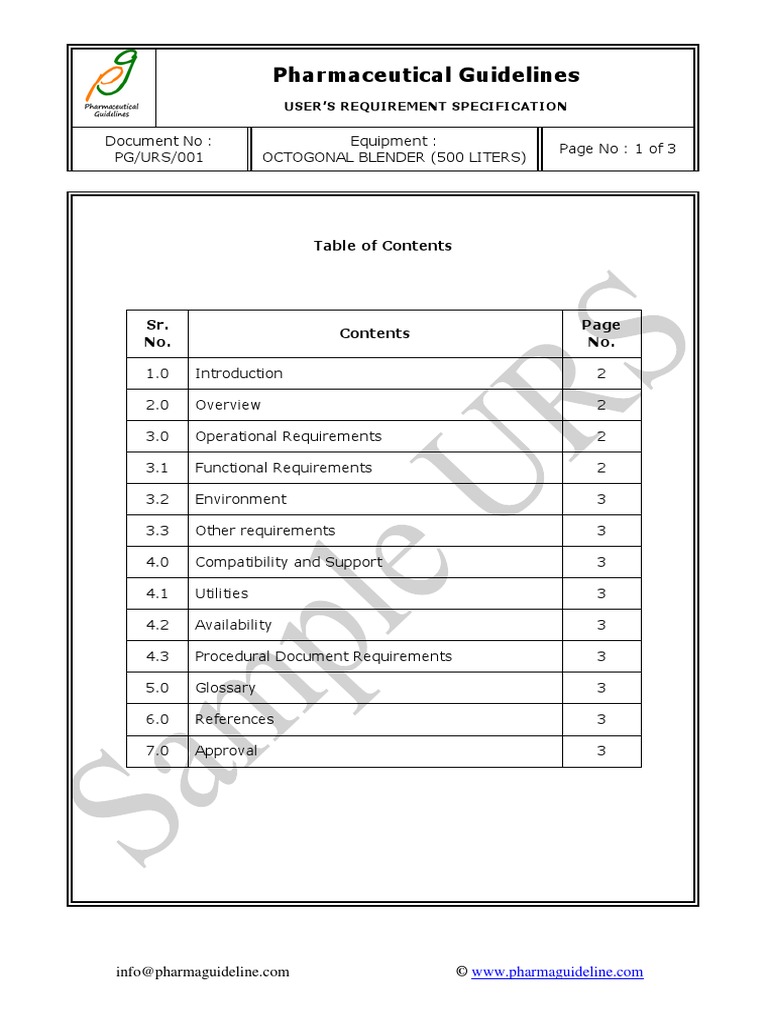 Sample URS | PDF | Specification (Technical Standard) | Electrical ...