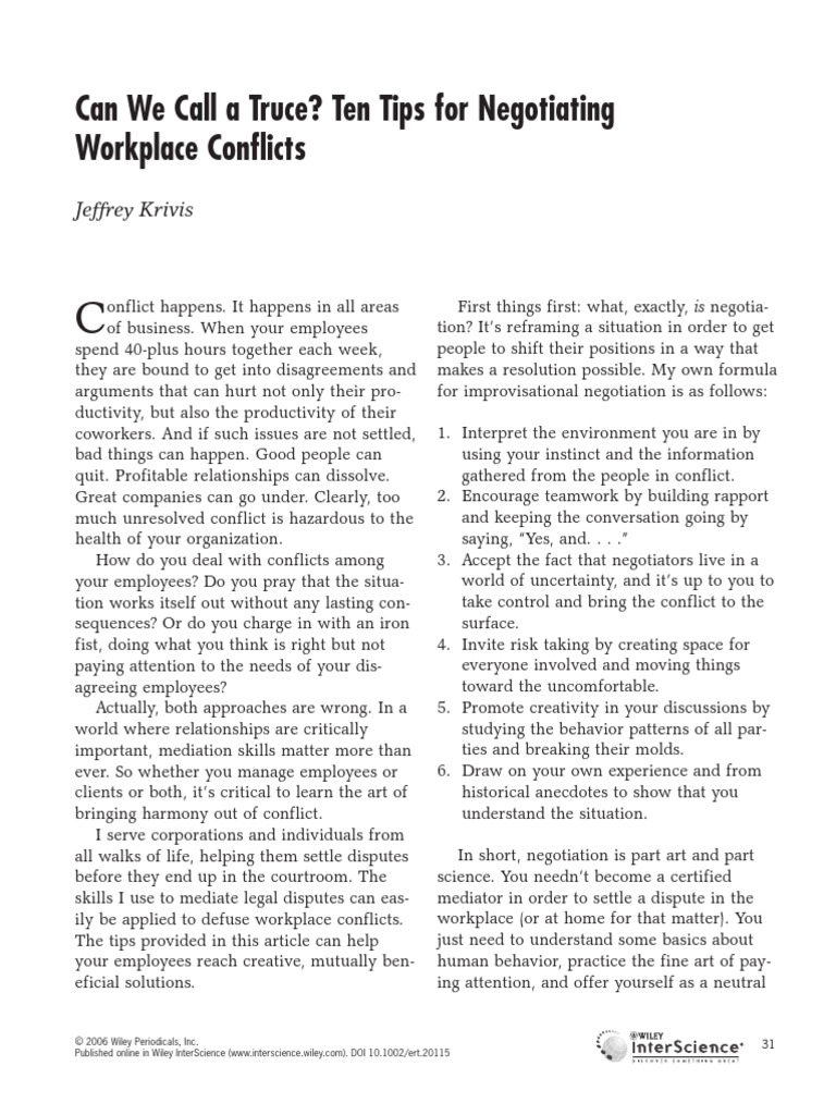 10 Tips For Negotiating Workplace Conflicts | PDF | Negotiation | Mediation