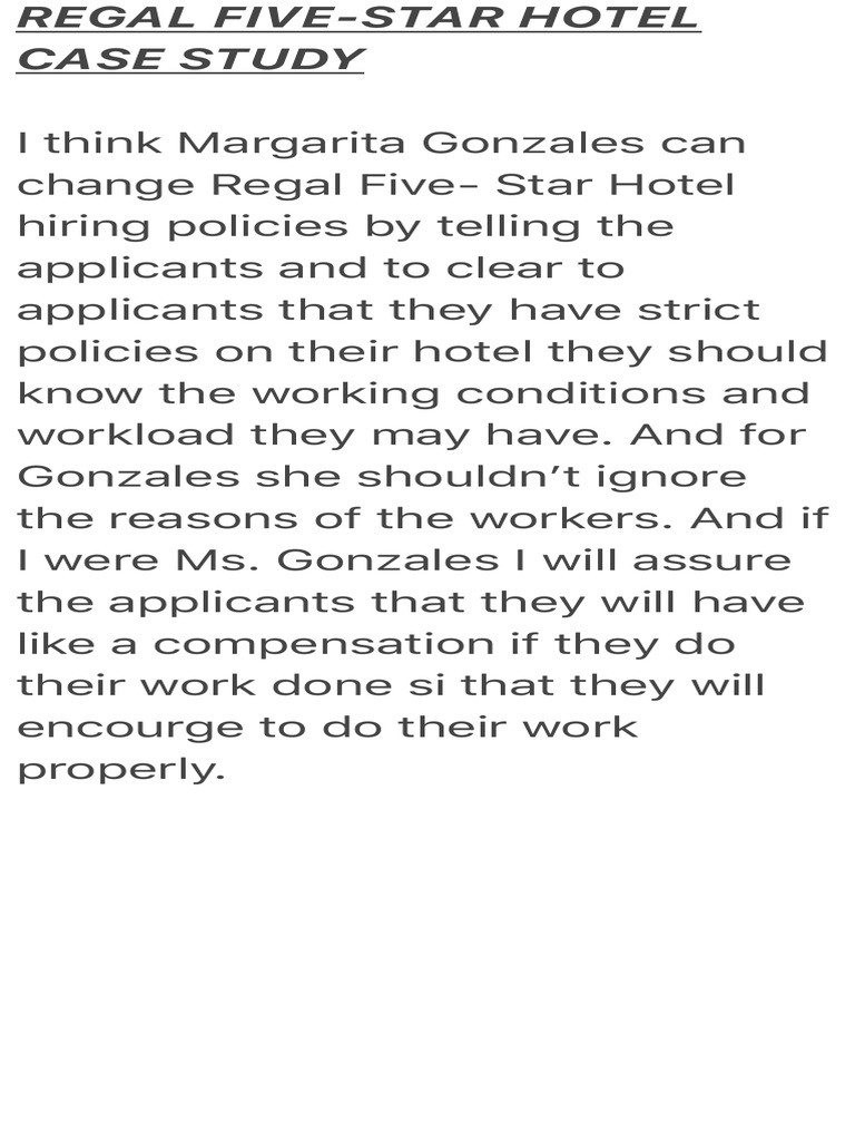 Regal Hotel Case Study on Hiring Policies | PDF
