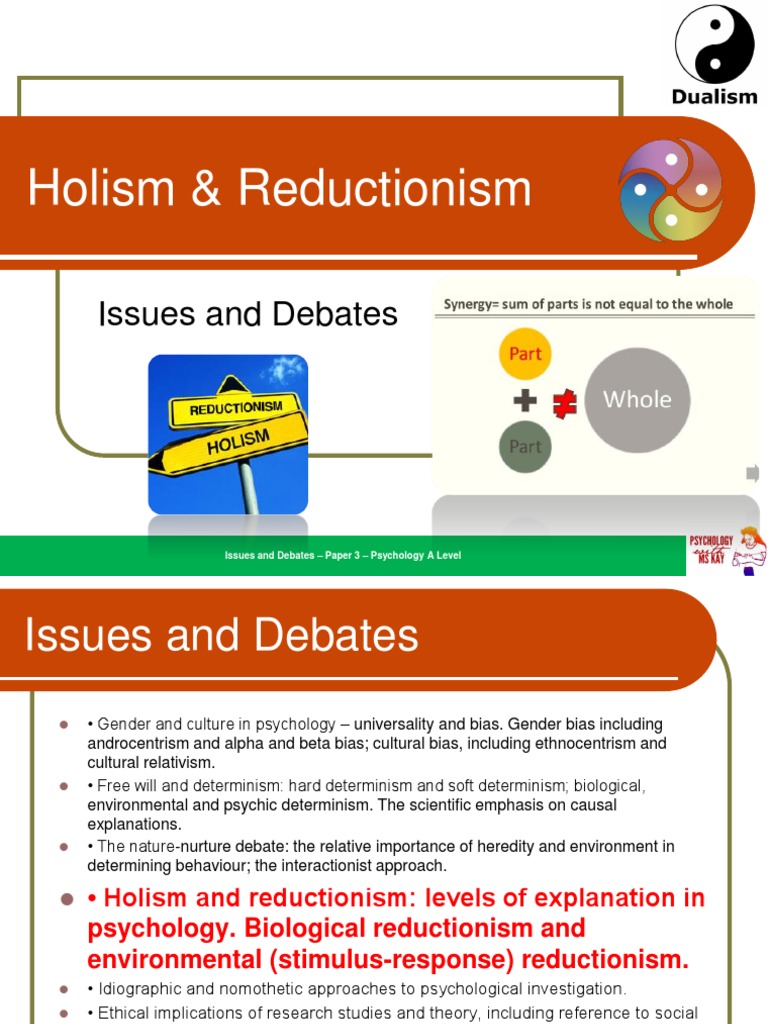 Holism vs. Reductionism in Psychology | PDF | Reductionism | Mind