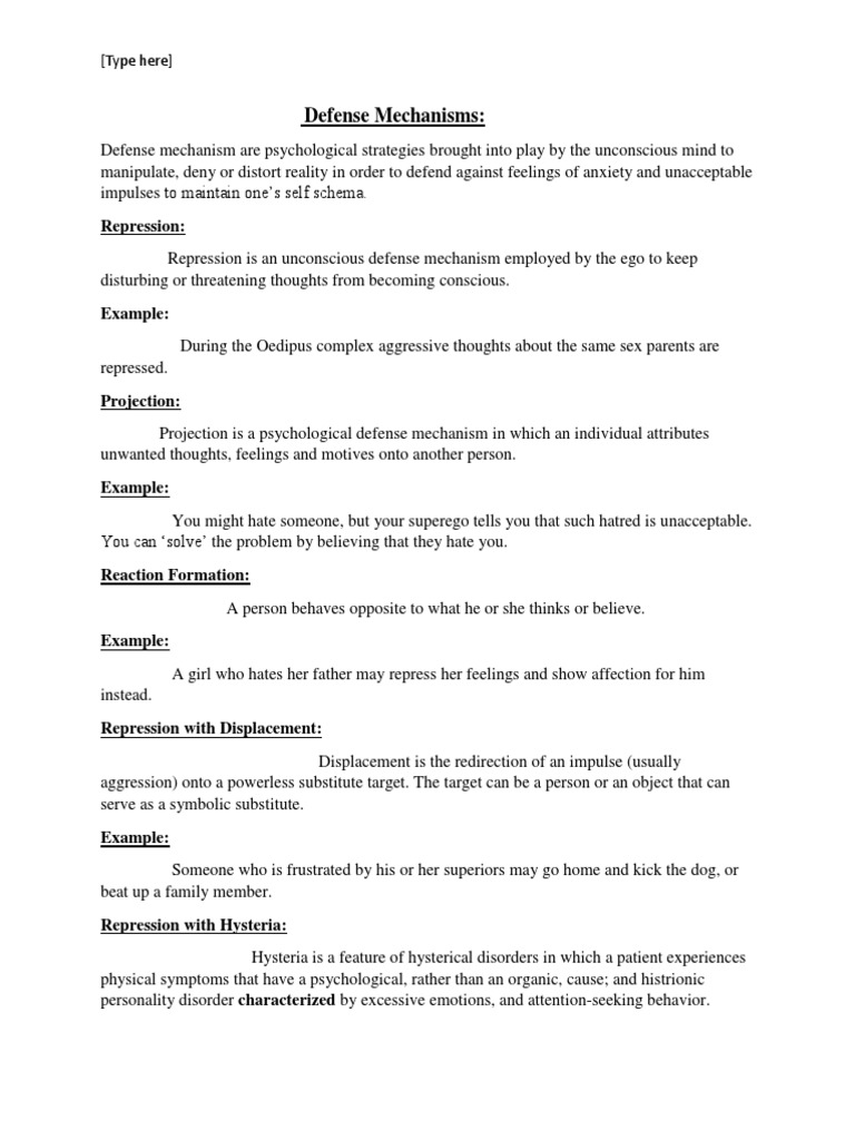 Defense Mechanisms:: (Type Here) | PDF | Defence Mechanisms ...