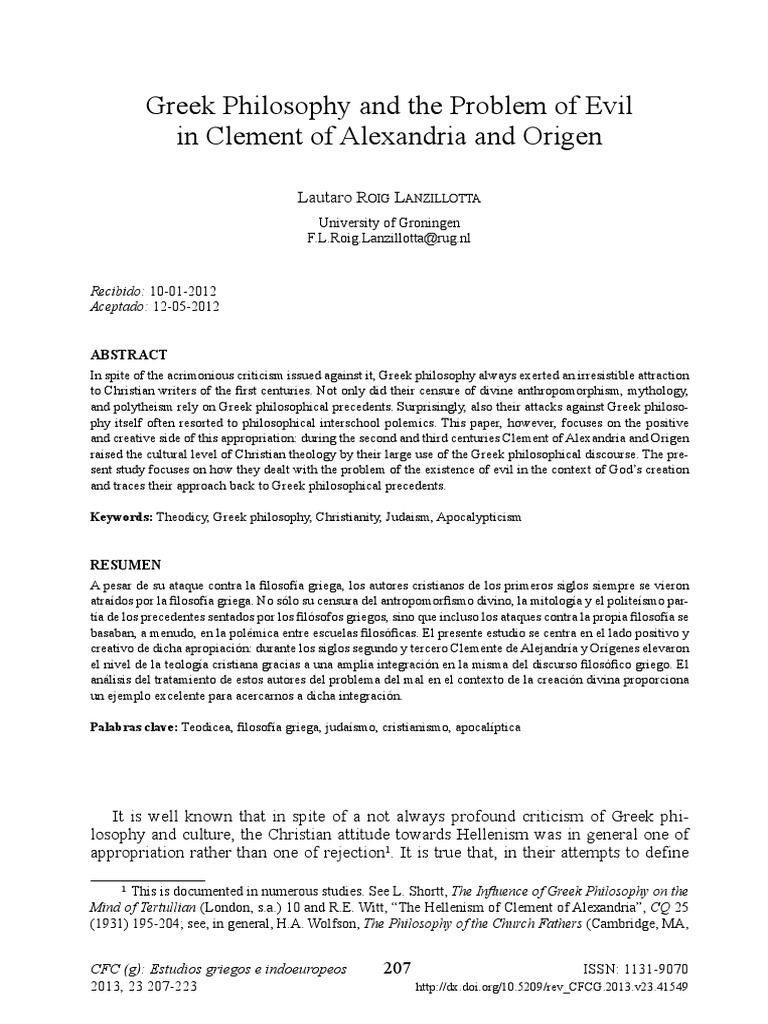 Greek Philosophy And The Problem Of Evil Pdf Pdf Problem Of Evil Evil