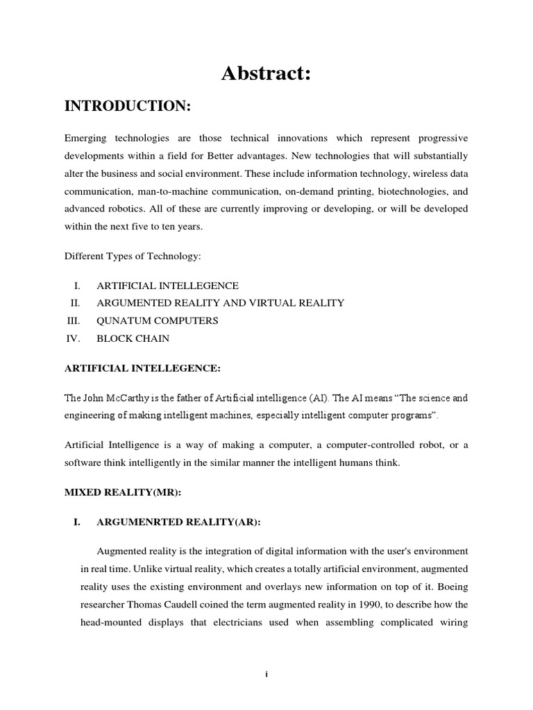 Emerging Technology Abstract | PDF | Augmented Reality | Virtual Reality