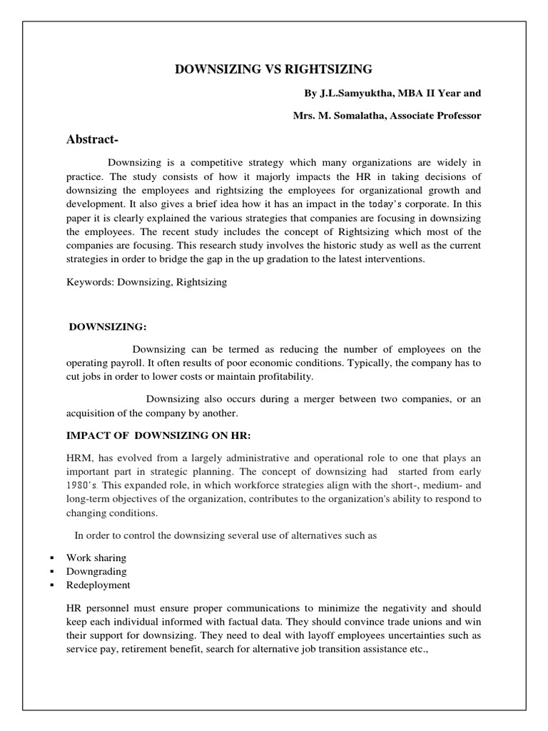 Downsizing Vs Rightsizing | PDF | Layoff | Human Resources