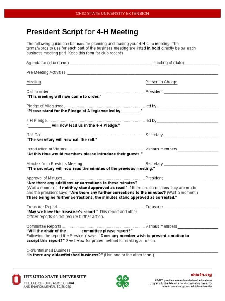 President Sample Meeting Script PDF | PDF | Agenda (Meeting) | Government