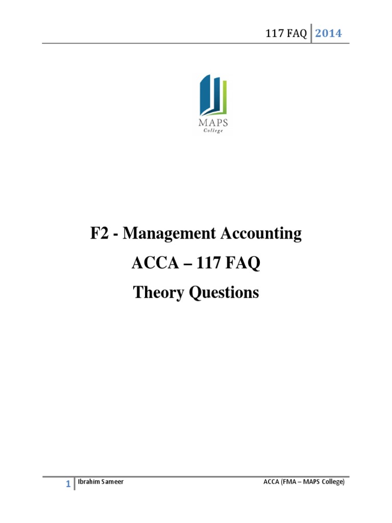 F2 - Management Accounting Acca - 117 Faq Theory Questions | PDF ...