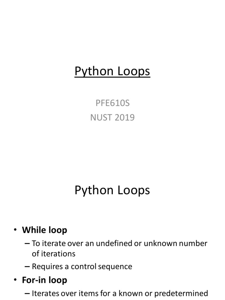 Python Loops: PFE610S NUST 2019 | PDF