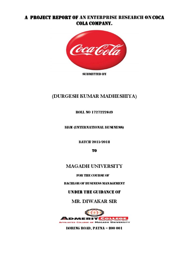 A Project Report of An Enterprise Research On Coca Cola Company | PDF ...
