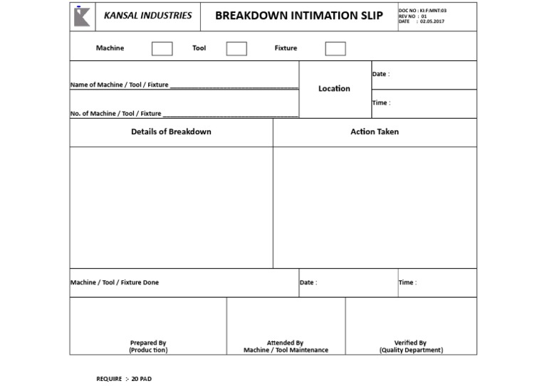 Breakdown Intimation Slip | Economics | Economic Sectors