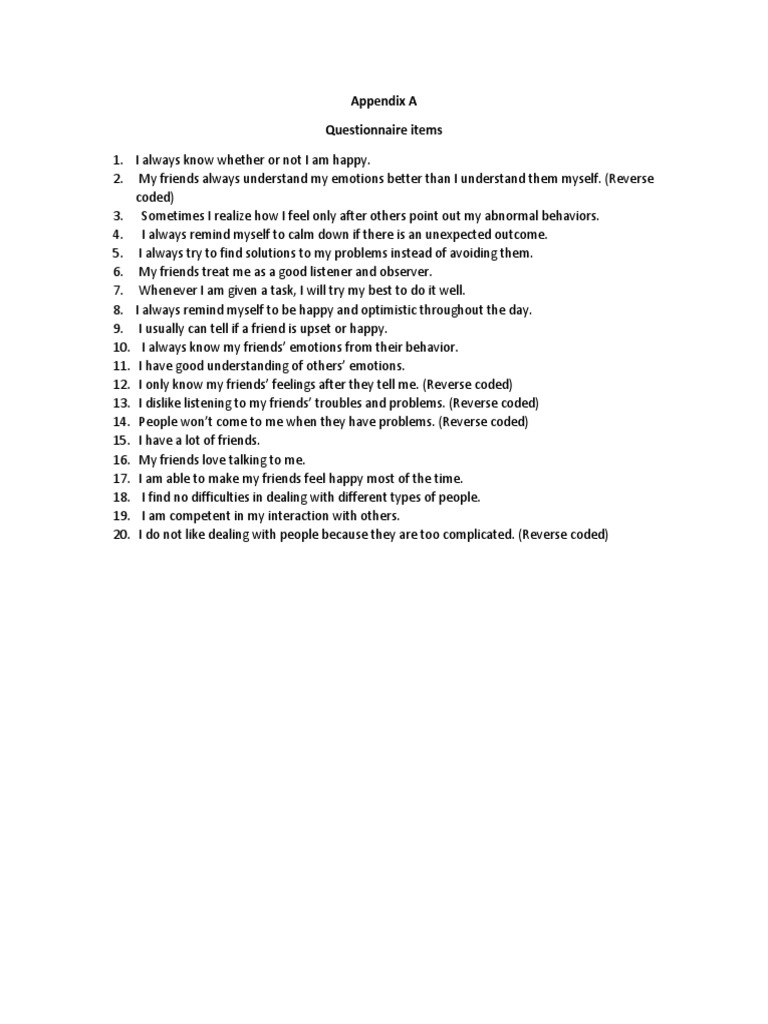 Appendix A Questionnaire Items | PDF