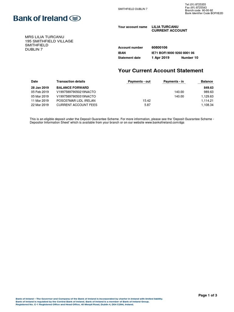 Current Account Statement | PDF | Deposit Account | Deposit Insurance
