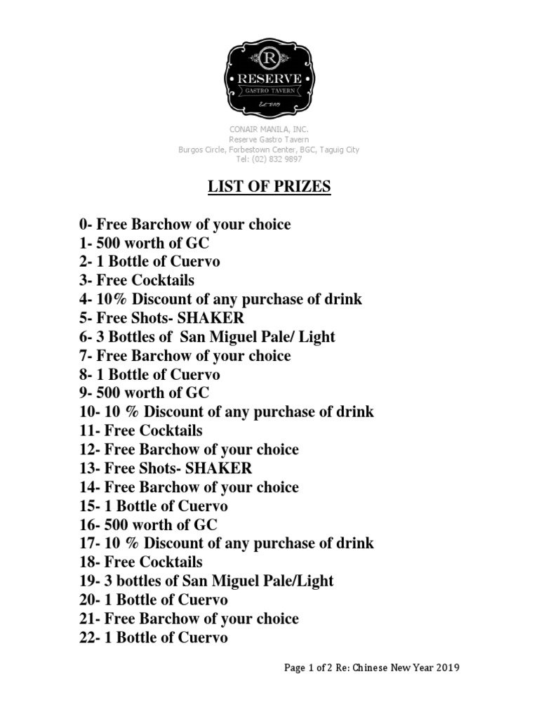 List of Prizes For Roulette | PDF