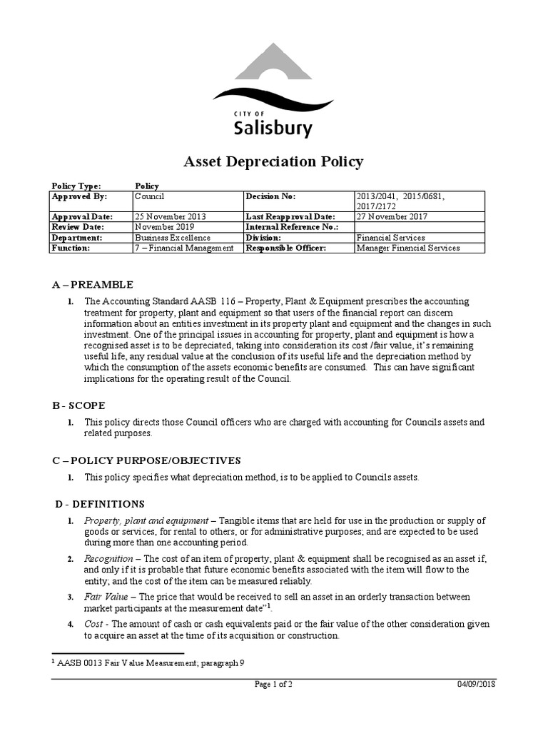 Asset Depreciation Policy Guide | PDF | Depreciation | Fixed Asset