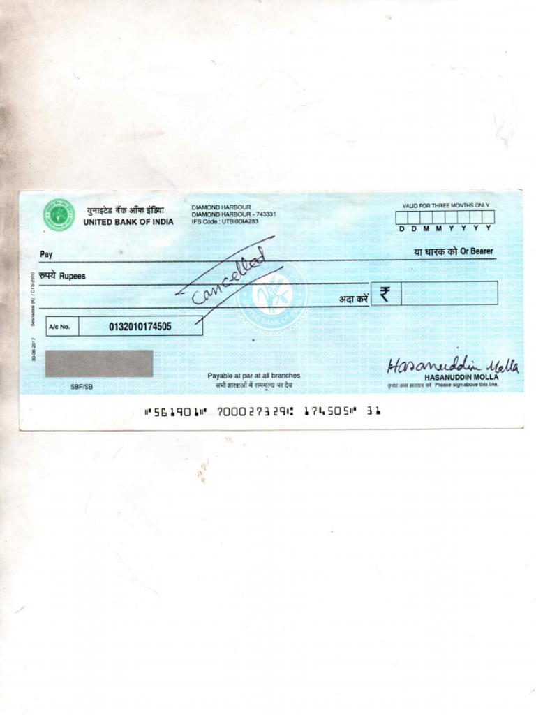 Cancelled Cheque PDF | PDF