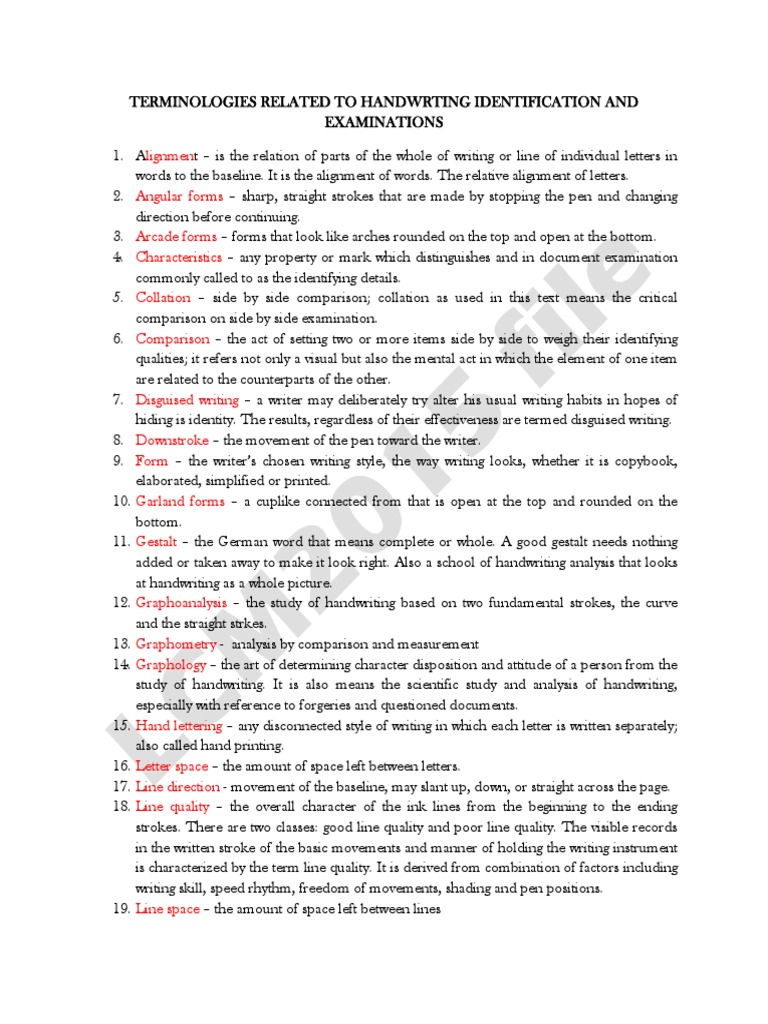 Terminologies Related To Handwrting Identification and Examinations ...