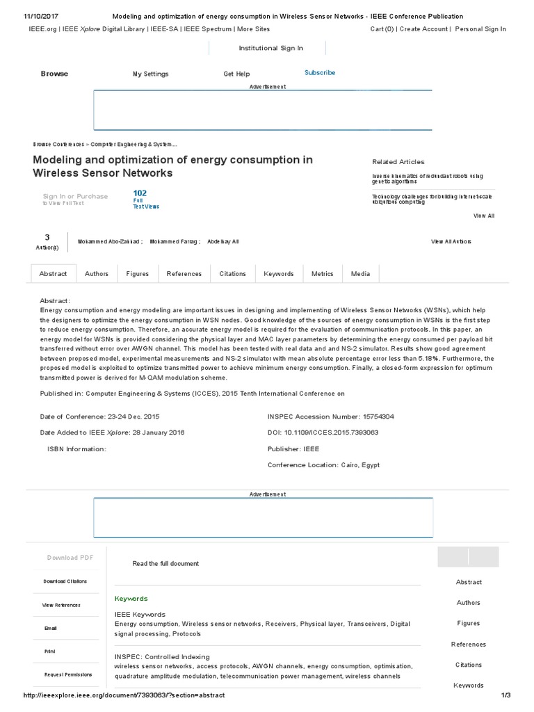 Modeling And Optimization Of Energy Consumption In Wireless Sensor Networks Ieee Conference